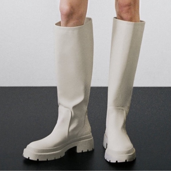 Zara | Shoes | Zara Low Heel Rubberized Boots | Poshmark
